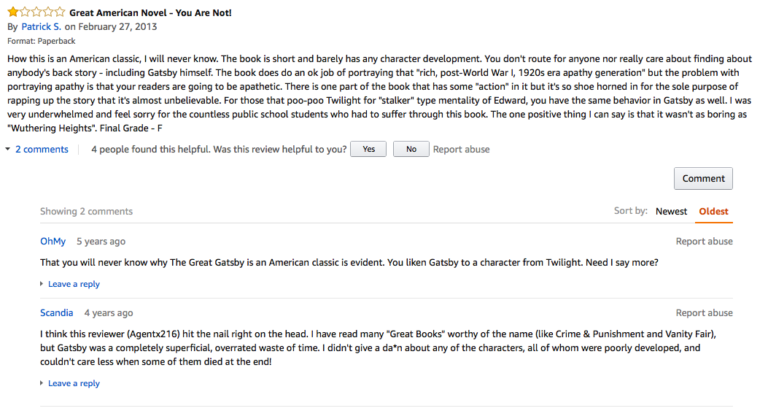 Literary Hub » The 100 Best One-Star Amazon Reviews of The Great Gatsby
