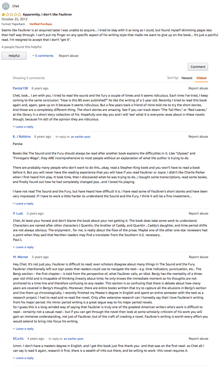Literary Hub » The 50 Best One-Star Amazon Reviews of Faulkner’s The ...