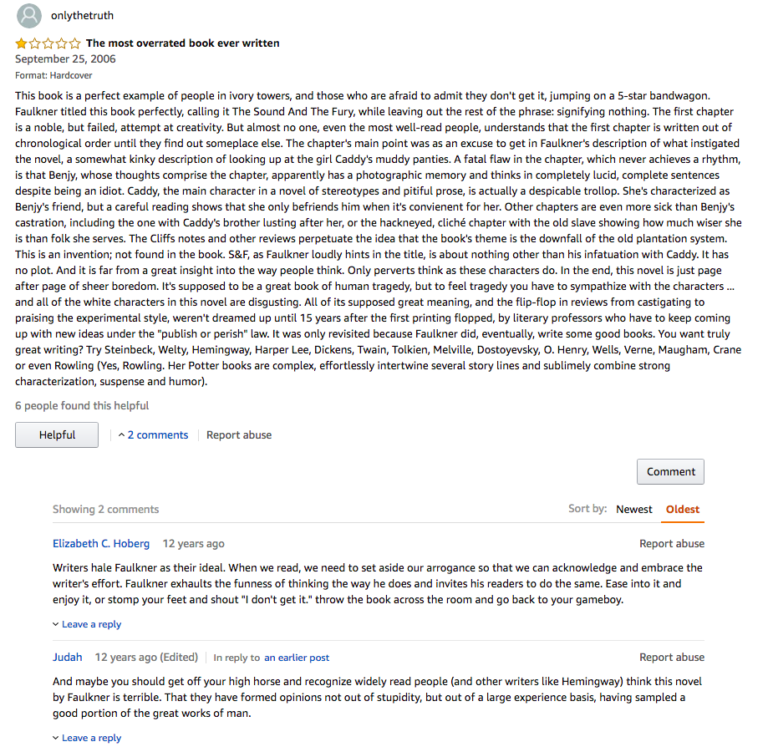 Literary Hub » The 50 Best One-Star Amazon Reviews of Faulkner’s The ...