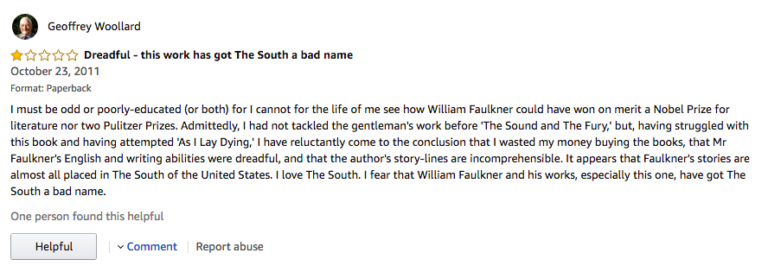 Literary Hub » The 50 Best One-Star Amazon Reviews of Faulkner’s The ...