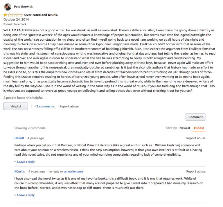 Literary Hub » The 50 Best One-Star Amazon Reviews of Faulkner’s The ...