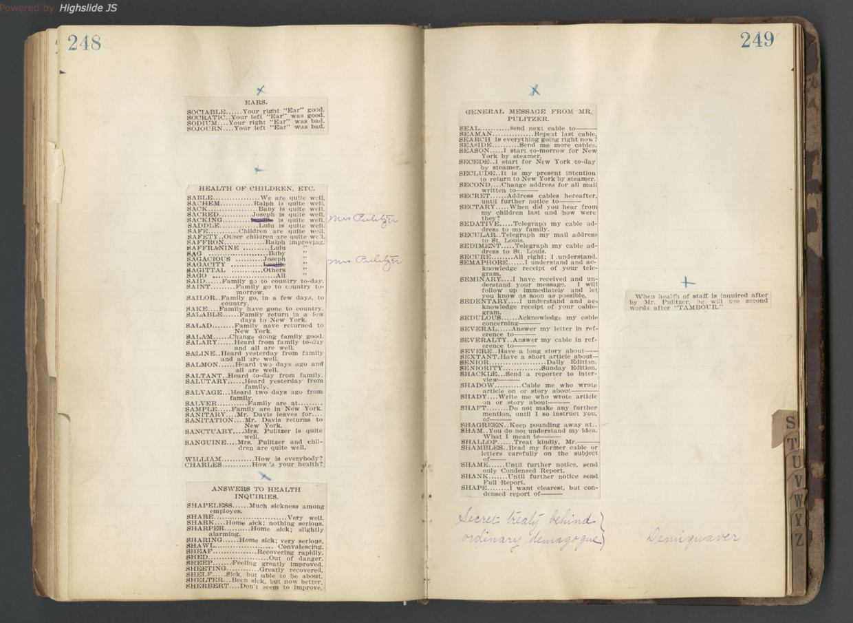 Look inside the only surviving copy of Joseph Pulitzer’s secret code ...