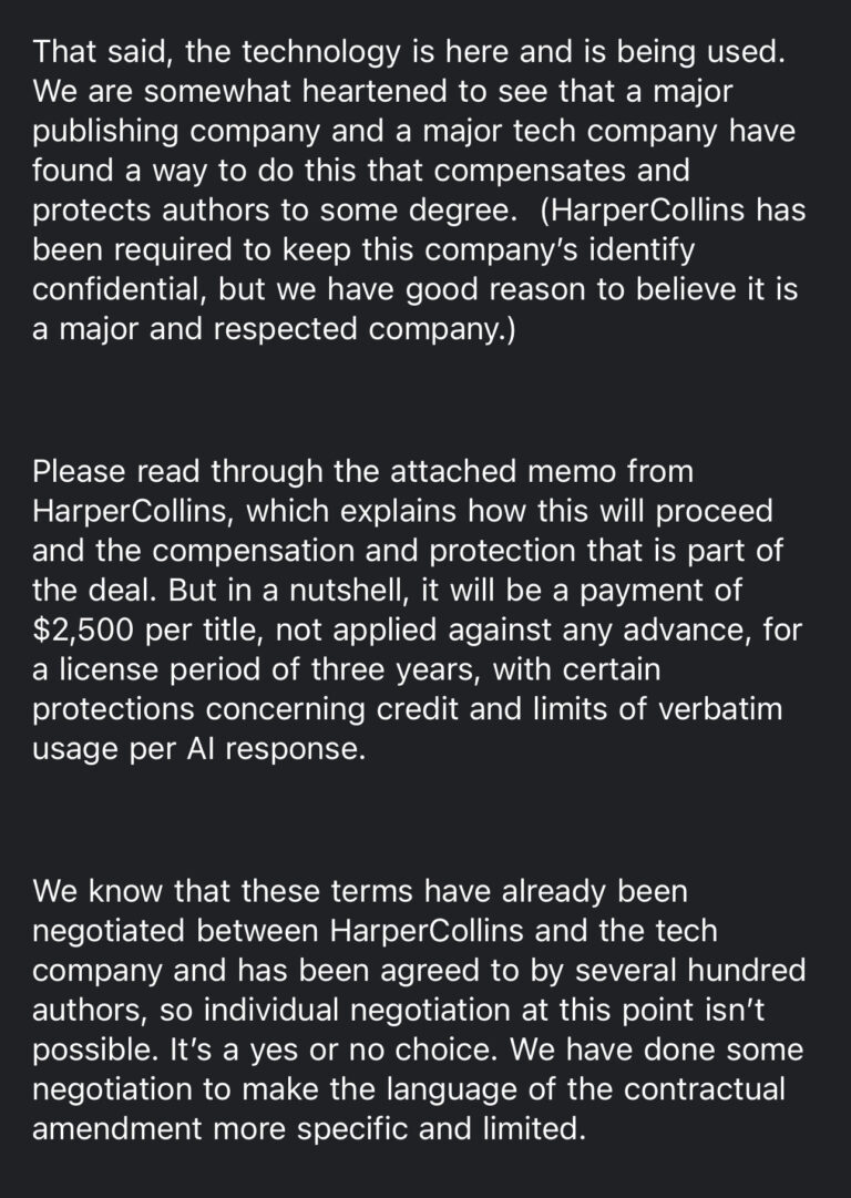 Literary Hub » HarperCollins is selling their authors’ work to AI tech.