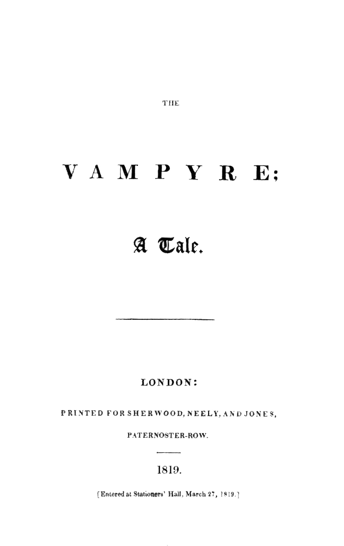 The Early Vampire Novel The Vampyre was Falsely Attributed to Lord ...